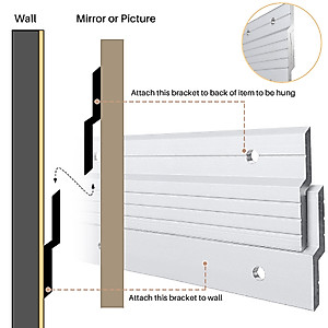 2-Pairs Heavy Duty 30-inch Aluminum French Cleat Hanger, Z Bar Clips Mount for Mirror and Picture, 200-Pound Max Load Secure Wall Mounting Interlocking Brackets Z-Hangers, Hardware Include