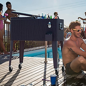 Giantex 80 Quart Rattan Rolling Cooler Cart Outdoor Patio Portable Party Drink Beverage Bar Cold Beach Chest Cart on Wheels, Brown Wicker, 32.7''(L) X18.9''(W) X43.3''(H)
