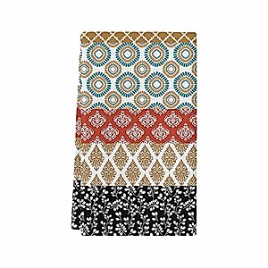 Kitchen Towels Reversible for Drying Dishes, Bohemian Red Teal Turquoise Brown Geometric Stripe Set of 1 Dishcloths Cotton Hand Towels, Absorbent Dish Towels for Kitchen Counter Tea Towels 18"x 28"
