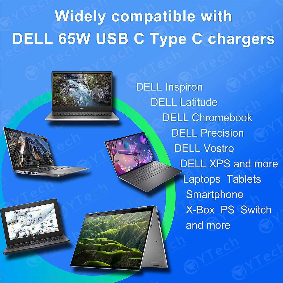 New Rugged Slim 65W USB C Laptop Charger Compatible with Dell Chromebook 3100 XPS 12 13,Dell Pro 13 14 16,Latitude 3000 5000 Series,Dell Laptop Charger LA65NM190,0WMDHR,Type C AC Power Adapter​