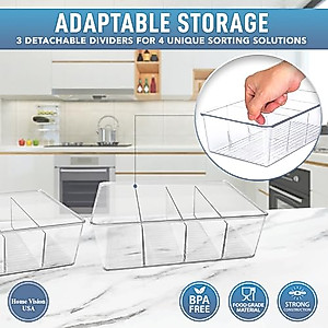4 Pack Pantry Organizers and Storage Bins with Removable Dividers - Stackable Clear Storage Bins Plastic - Multipurpose Refrigerator Organizers and Storage for Kitchen & Storage Cabinets