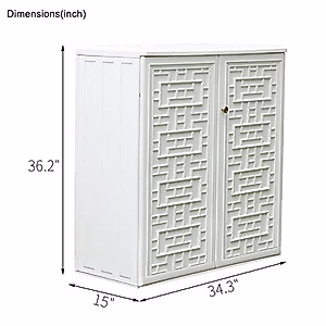 Mrossa Indoor Outdoor Storage Cabinet Waterproof with 2 Shelves,Off White Plastic Outdoor Cabinets for Patio/Garden/Backyard, Size 34.3''L*15''W*36.2''H…