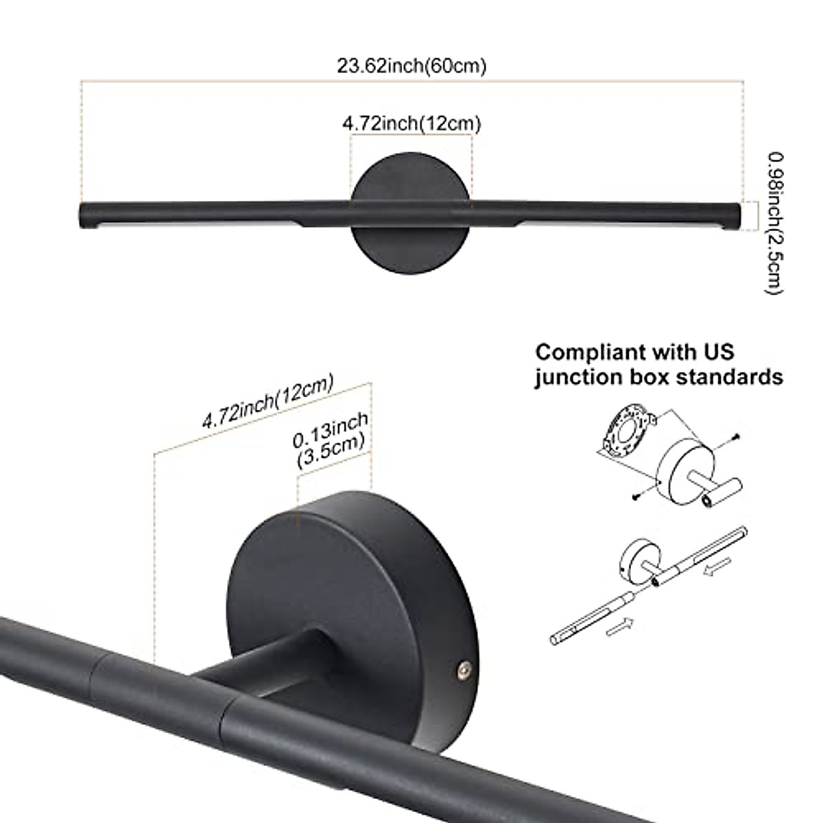 LINSEEDS Matte Black Bathroom Light Fixtures Over Mirror, 23.6 Inch 360° Rotatable Led Vanity Light Bar, Sconces Wall Lighting, 4000K Led Bathroom Lights, Modern Bathroom Vanity Lights Above Mirror