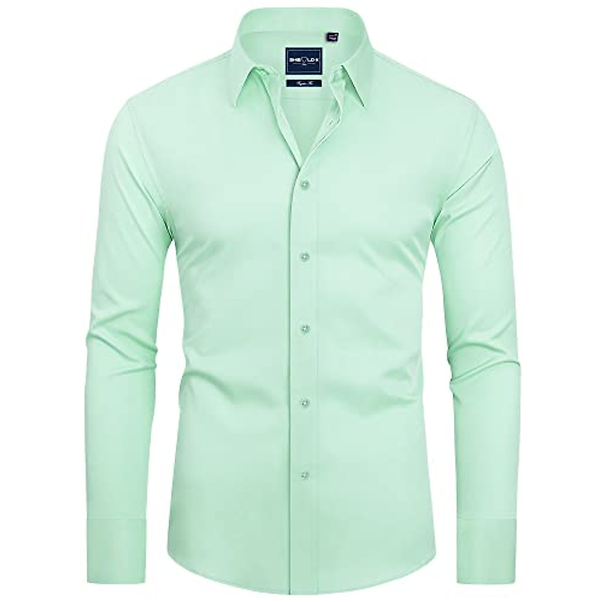 Alimens & Gentle Men's Dress Shirts Slim Fit Button Down Shirts Long Sleeve Stretch Wrinkle-Free Shirt Stain Sheild Grass Green