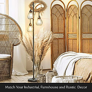 Brightech Teardrop LED Floor Lamp – Tree Standing Lamp with 3 Elegant Cage Heads & Edison Bulbs – Standing Lamp for Living Rooms & Offices – Tall Standing Lamp Ideal for Bedroom Reading – Black