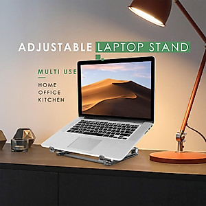 Laptop Stand Holder Adjustable Height, LOTEYIKE Aluminum Portable Laptop Riser for Desk with Foldable Hook, Multi-Angle Computer Stand for Laptop Compatible for MacBook Air/Pro, 10-17" Notebooks, Grey