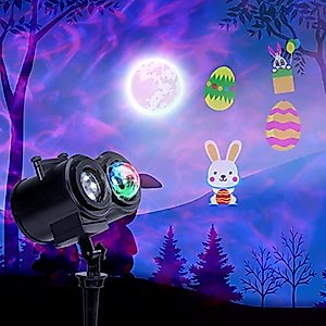 Avokadol Easter Decorations for The Home,Easter/Eggs/Rabbit Pattern,Mothers Day Gifts,Projector with Love and Balloon Pattern,26 HD Effects/2 in 1 Outdoor/Indoor LED Holiday Decorations for All Year