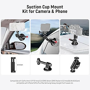 Neewer 3" Suction Cup Camera Mount Bracket with Ball Head Magic Arm, 1/4" ARRI Holes, Quick Release Car Mount with Phone Holder & Action Cam Adapter Compatible with iPhone DJI Insta360, CA104