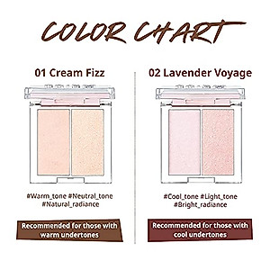 CLIO Prism Highlighter Duo, Duo Shade Highlight Palette, Face Illuminator, Buildable Pearl and Shimmer Pressed Powder for a Natural Glow, On-The-Go Makeup Kit (01 CREAM FIZZ)