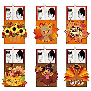 Yizeda 24 Pieces Thanksgiving Cutlery Holder Set, Turkey Party Table Decorations Cutlery Pouch Holder Silverware Pouch Bags for Autumn Fall Harvest Party Thanksgiving Day Table Decoration