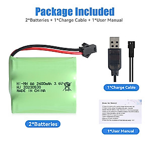 HJ 2 pcs 3.6V 2400mAh NI-MH 3xAA SM2P Battery with USB Charging Cable for Some Kind of RC Toy Car Boat Plane Flashlight Safe Equitment Electric Machine