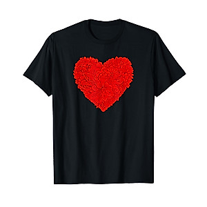 Red Heart Valentines Day Shirt Flowers Floral Heart Graphic T-Shirt