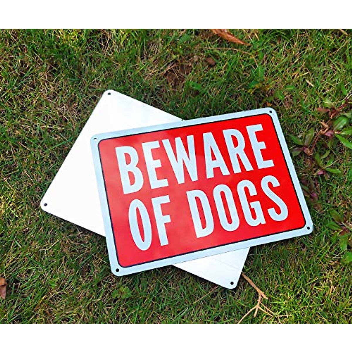 Beware of Dog Sign, Metal Warning the Dogs Signs for Fence Gate, 2 Pack 10 x 7 inches, for Indoor and Outdoor Use, No Fade Aluminum Weatherproof Long Lasting Red Ink (10 x 7, RED)