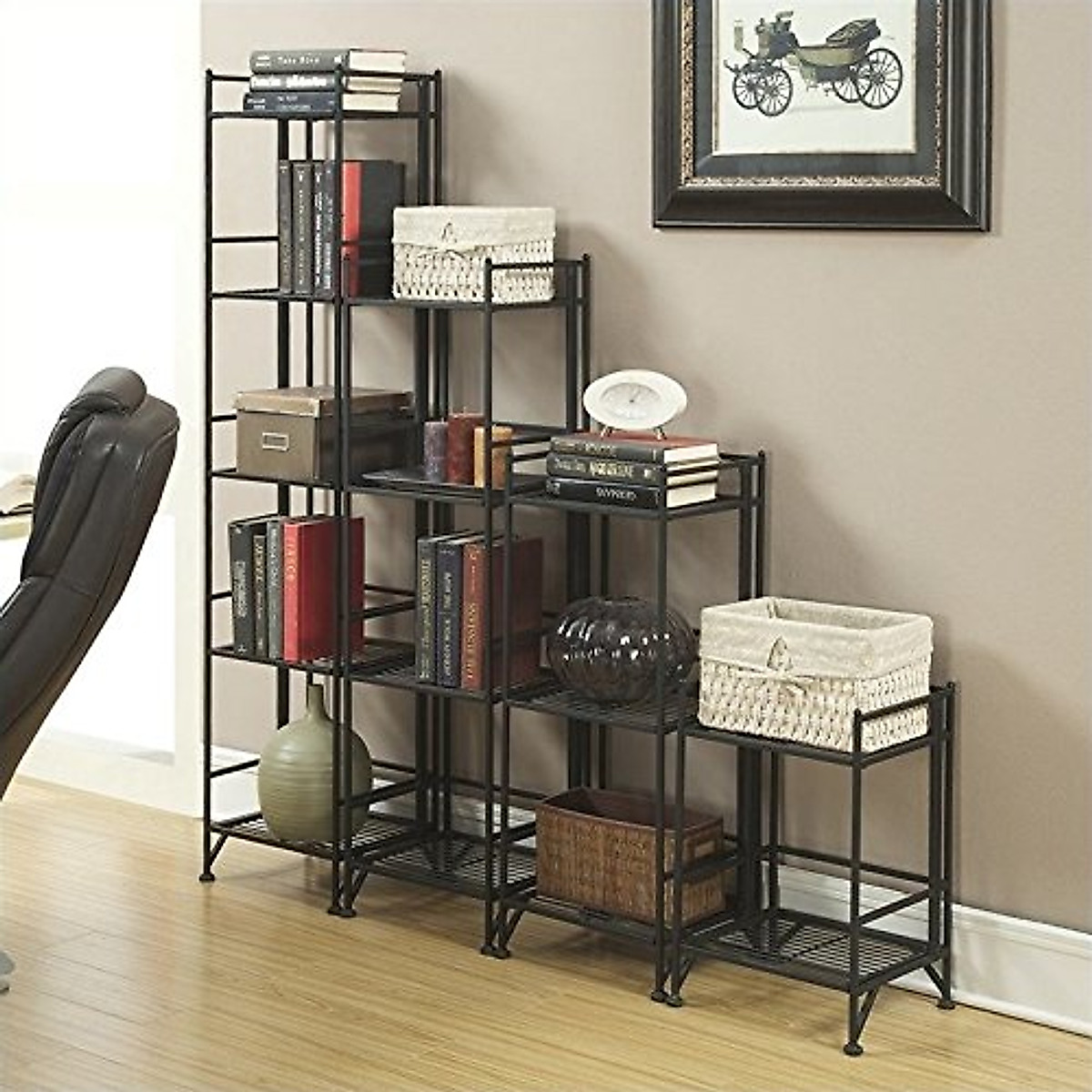 Pemberly Row 3 Tier Wide Folding Shelf in Black