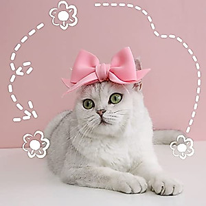 CheeseandU 2Pack Pet Cute Bow Headbands Stretchy Handmade Bow Headband for Dog Cat Puppy Bathroom Apparel Birthday Party Wedding Xmas New Year Valentines Day Costume Photo Prop(Pink, Red)
