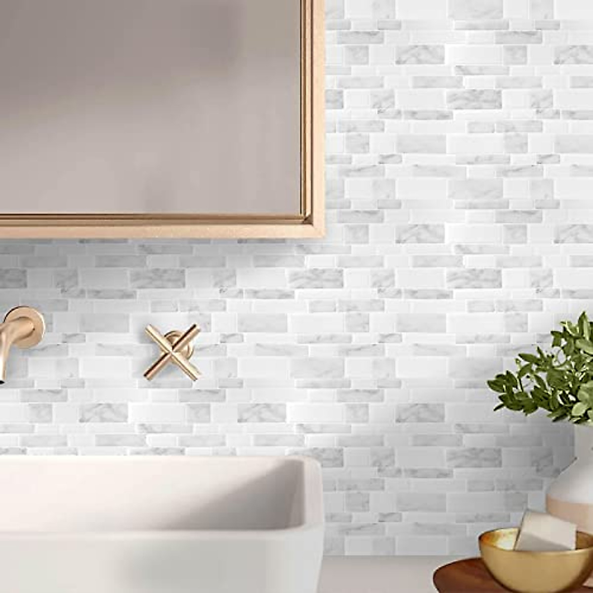 WalDecoo Marble Peel and Stick Backsplash for Kitchen, Thicker Design Self Adhesive Wall Tiles Stick on Backsplash, Marble Look Decorative Tiles (10 Tiles, 12”× 12”)