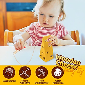 USATDD Wooden Lacing Cheese Fine Motor Skills Threading Toys, Airplane Car Travel Game Montessori Cognition Preschool Puzzle Gift for 3+ Years Old Toddlers Baby Kids