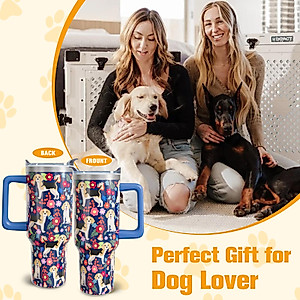 owbgsdh Beagle Gifts for Women Dog Lovers 40 oz Floral Beagle Tumblers with Handle and Straw, Stainless Steel Vacuum Insulated Travel Coffee Mug Cup Water Bottle