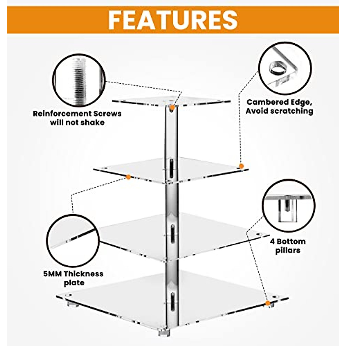 Utopia Home - Square Acrylic Cupcake Stand with Yellow LED Light Strings - 4 Tier Premium Cupcake Tower - Cup Cake Tier Stand for Dessert Table - Ideal for Weddings Birthday Parties