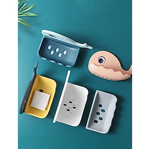 2Pack Cute Soap Dish, Whale Shape Wall-Mounted Soap Tray Whale Sponge Holderfor Counter Top Bathroom Kitchen and Shower