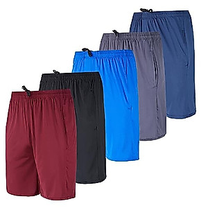 Real Essentials Mens Dry Fit Shorts Dri Active Wear Short Men Athletic Performance Basketball 9 Inch Inseam Sweat Tennis Soccer Running Essentials Gym Casual Workout Sports, Set 9, M, Pack of 5