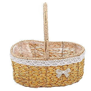 EXCEART decor hamper flower girl wedding basket woven hand-made basket empty gift basket wedding flower holder portable woven basket wedding gift basket flowers flower basket iron