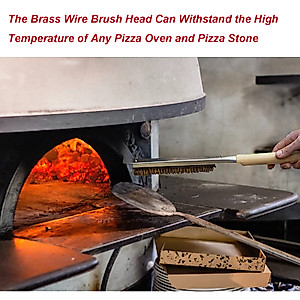 InterMaka 21 Inch Pizza Oven Brush with Scraper, Long Handle Pizza Stone Brush, Grill Cleaning Brush, Outdoor Pizza Oven Accessories with Wood Handle & Brass Bristles