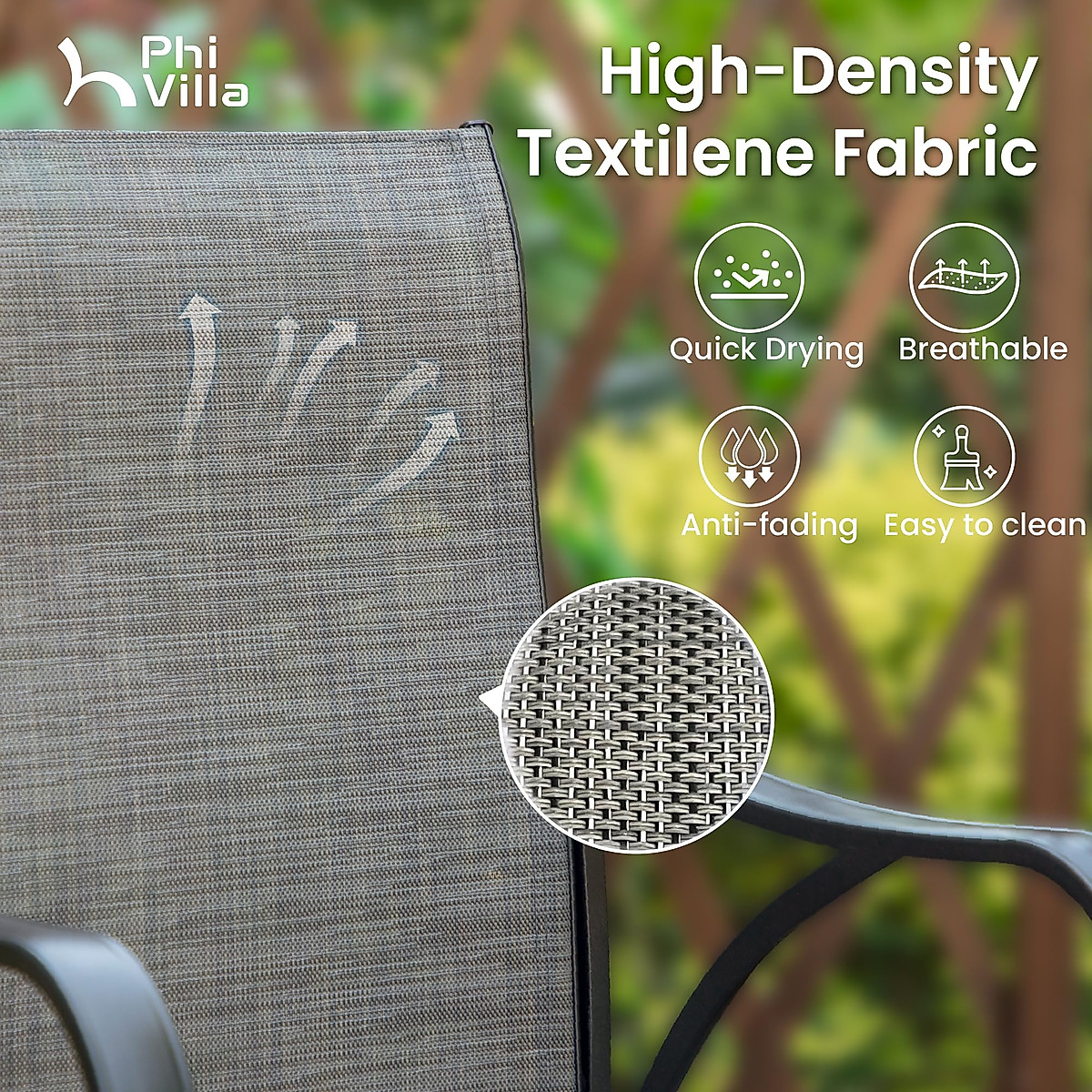 PHI VILLA 5 Piece Bar Height Patio Dining Set, Outdoor Table Chair Bar Set for 4 with Outdoor Swivel Bar Stool Chair and Large Metal Bar Table