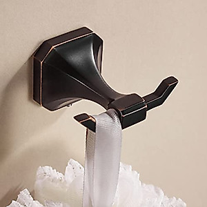 WOLIBEER Bronze Towel Hooks,Bathroom Coat Hook,Oil Rubbed Robe Hook Double Shower Clothes Hanger Wall Mounted Farmhouse Accessories 2 Pack