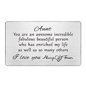 Aunt Gifts from Niece Nephew, I Love You Always and Forever Aunt, Gifts for Aunts, Best Favorite Awesome Aunt Gifts, Birthday Card, Mother's Day, Engraved Wallet Insert
