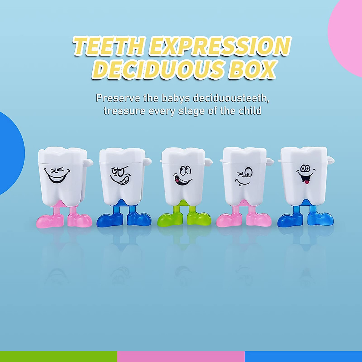 Teeth Storage Box, YOUYA DENTAL Lovely Baby Milk Tooth Fairy Box Tooth Organizer Teeth Saver Box with Expression Case Gift for Kids Keepsake-White(50 Pieces)