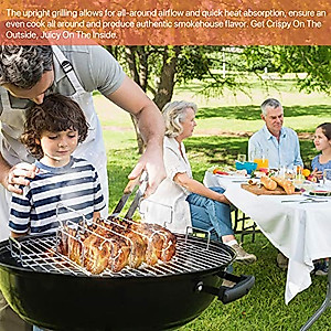 Durable Stainless Steel Rib Rack with a Silicone Oil Brush, BBQ Stand with 2 Handle for Smoker,Oven and Grill, Cook up to 5 Ribs at a time