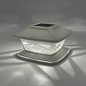 JOHOO Fence Post Cap Solar Lights, 2 PK Cool White LEDs Outdoor Deck Lamp Fits 4x4 5x5 6x6 Wooden Posts Waterproof for Deck, Patio, Garden, Yard Decoration