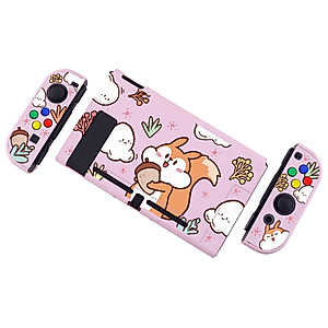 eXtremeRate PlayVital Back Cover for Nintendo Switch Console, Separable Protector Hard Shell for Joycon, Dockable Protective Case with Colorful ABXY Direction Button Caps - Squirrel with Acorn