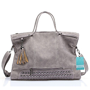 Large Rivet Purse Suede Leahter Hanbags for Women Grey Gothic Style Crossbody Bags Ladies Top Handle Satchel Studded Tote Bags