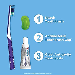 REACH Ultraclean Travel Kit Toothbrush with Toothbrush Cap and Toothpaste, Multi-Angled, Soft Bristles, TSA-Airport Friendly, Resealable, Portable and Reusable Bag