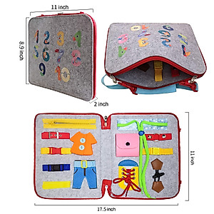 Busy Board for Toddlers 1-6, Travel Toys for Toddlers 1 2 3 4, Montessori Basic Skills Dress Zipper Latch Buckle Learning Book, Great Airplane Carseat Stroller Birthday Gift for Babies Boys and Girls