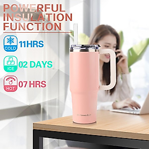 EK-Memory-fish 30 OZ Tumbler with Handle and Straw - Vacuum Insulated Water Bottle for Home, Office, Car - Reusable Cup with Straw【Rose Quartz】