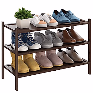 BMOSU 3-Tier Bamboo Shoe Rack Premium Stackable Shoe Shelf Storage Organizer for Hallway Closet Living Room Entryway Organizer(Brown)