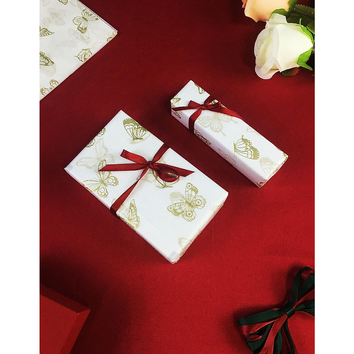 Bzumoot 50 Sheets Large Tissue Paper for Gift Bags 20 * 28 Inches White Metallic Gold Wrapping Gift Paper Butterfly Pattern Gift Wrapping Paper for Christmas Wedding Birthday Party DIY Craft