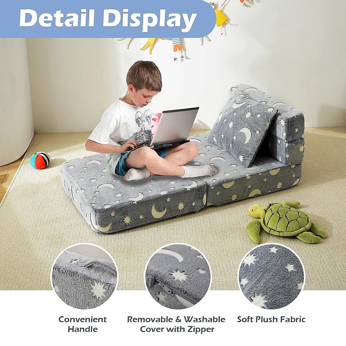 Truwelby 2-Piece Kids Sofa Couch, Modular Toddler Couch Glow in The Dark Sofa for Playroom Bedroom, Play Couch for Girls Boys, Kids Convertible Sofa Sectional Foam Playset Couch Set