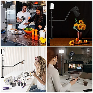 Obeamiu Desk Mount Stand with 27'' Auxiliary Holding Arm, Detachable 2-Section Magic Arm Overhead Light Stand, 16.7-40.1 in Tabletop Stand for DSLR Camera/Fill Light/Live Streaming/Webcam