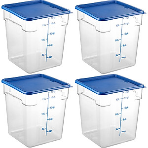 CURTA 4 Pack Food Storage Containers with Blue Lids - NSF Listed Commercial Grade in 18.0 Qt - Square, Clear, Polycarbonate