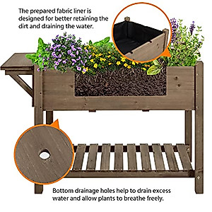 Yaheetech 49x22x32in 8 Pockets Raised Garden Bed Elevated Wood Planter Box Stand with Foldable Side Table and Storage Shelf for Herb/Vegetables/Flowers