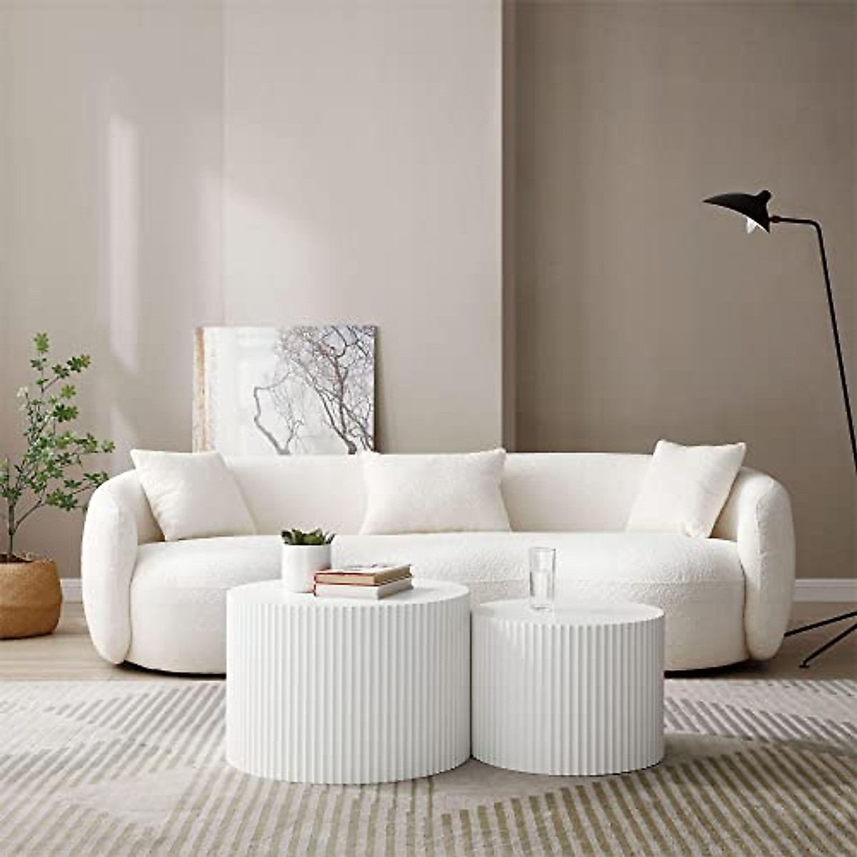 KEVINSPACE 94" Curved Sofa Modern Curved Couch Living Room Mid Century Luxury Style, 4-Seat Boucle Fabric Couch for Bedroom, Office, Apartment,Beige