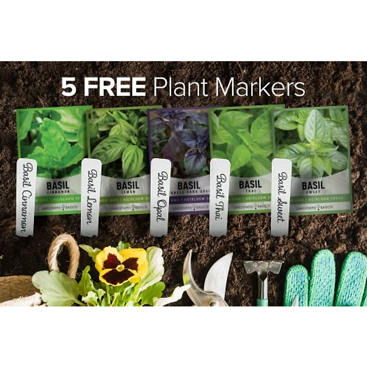 Basil Seeds for Planting Home Garden Herbs - 5 Variety Herb Pack Thai, Lemon, Cinnamon, Sweet and Dark Opal Basil Seeds Herb Seeds for Indoors, Outdoors, Hydroponics & Aquaponic by Gardeners Basics