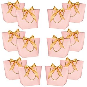20 Pieces Gift Bags with Handles Paper Party Favor Bag with Bow Ribbon Elegant Gift Bags Gift Bag with Bow Wedding Gift Bags Gift Wrap Bags for Birthday Bridesmaid Welcome Wedding (Large, Pink)