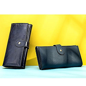 SHUIBIAN Women's RFID Blocking Genuine Leather Clutch Wallet Multi Card Holder Organizer Ladies Purse with Zipper Pocket (blue2)