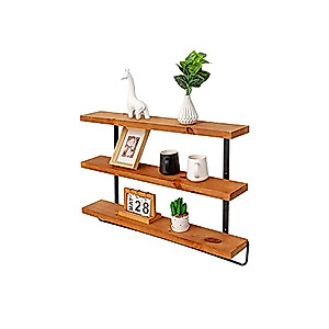 Coral Flower Industrial 3-Tier Floating Shelf with Towel Bar, Walnut