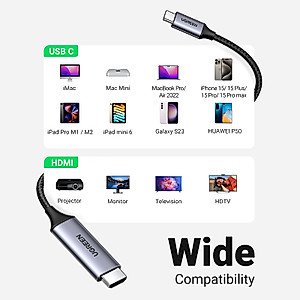 UGREEN USB C to HDMI Cable (4K@60Hz) 6.6FT, Type C to HDMI Adapter Thunderbolt 4/3 to HDMI for Home Office Compatible with iPhone 16 Pro Max Plus, MacBook Pro Air iPad Pro, XPS, Galaxy S24 Steam Deck